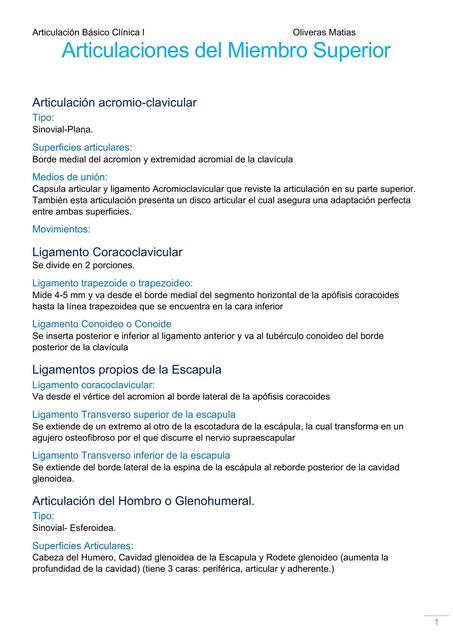 Articulaciones del Miembro Superior | Matias Oliveras | uDocz