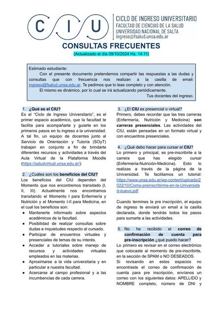 Preguntas frecuentes CIU | Agustina | uDocz