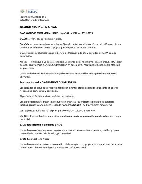 RESUMEN NANDA NIC NOC PE | daris | uDocz