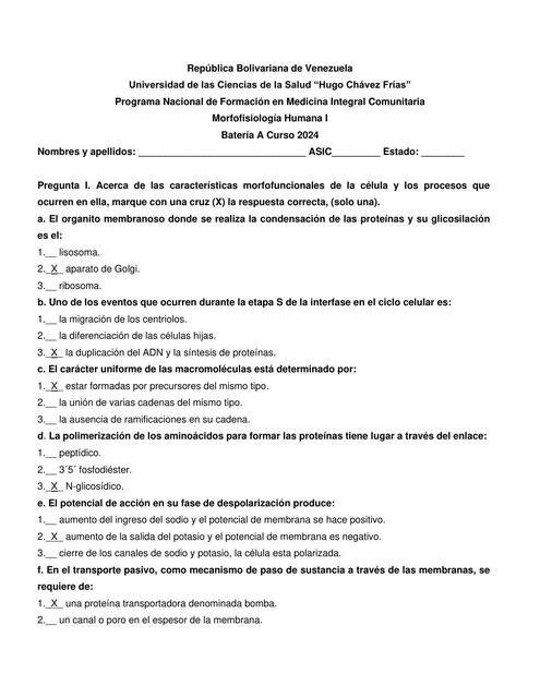 Examen Teorico de Morfo I | Rosanyeli | uDocz