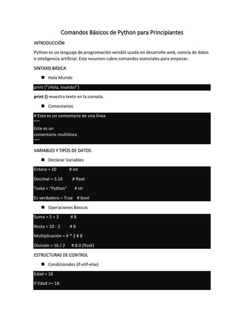 Comandos Básicos de Python para Principiantes | Javier EM | uDocz