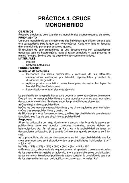 Práctica 4 Cruce Monohíbrido | Edith | uDocz