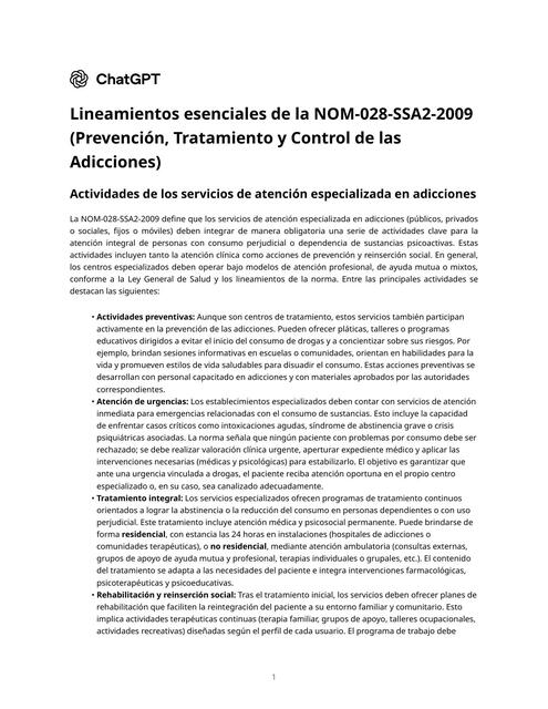 Lineamientos esenciales de la NOM 028 SSA2 Prevenc | Canseco | uDocz