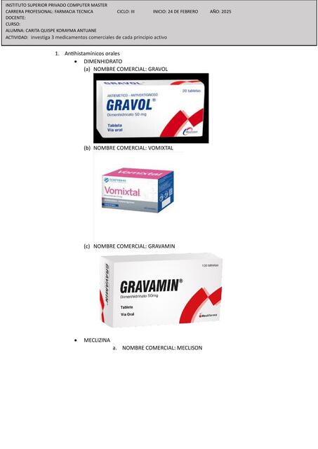 Antihistamínicos orales | Korayma antuane | uDocz