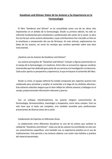 Goodman and Gilman Datos de los Autores y Su Importancia | Estudiante ...