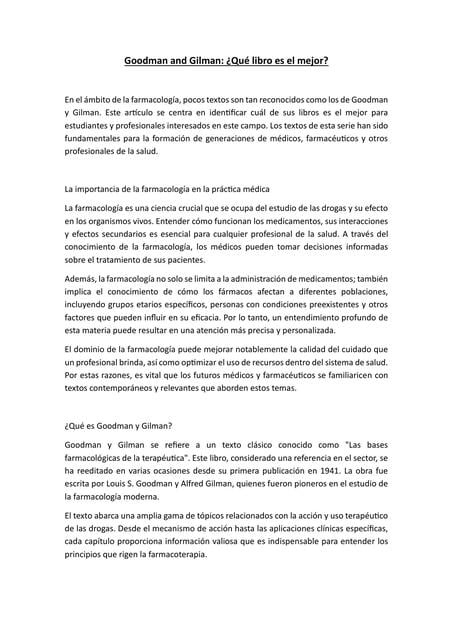 Goodman and Gilman Qué libro es el mejor | Estudiante Medicina | uDocz