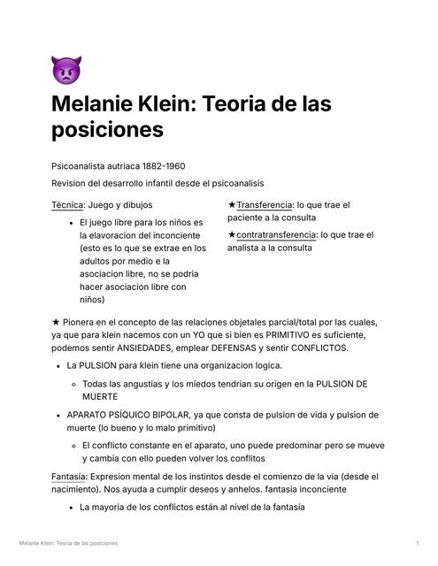 Melanie Klein Teoria de las posiciones | treyssi | uDocz