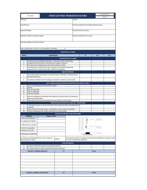 Check list para trabajos en altura | Fidel Armando | uDocz