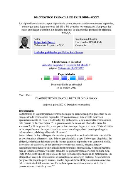 Caso clinico TRIPLOIDIA 69XXX | Lorena Elizabeth | uDocz