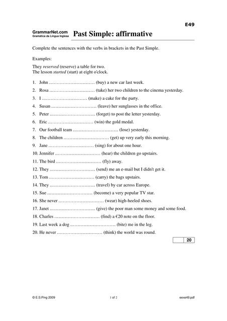 Simple past affirmative exercise | Tatiana | uDocz