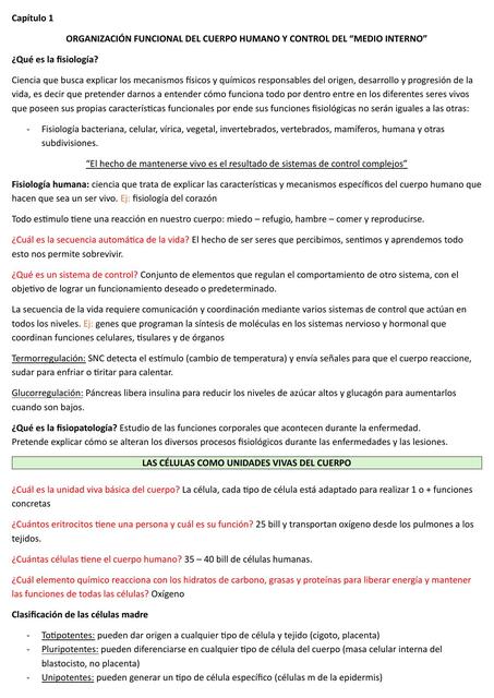 RESUMEN CAP 1 - FISIOLOGÍA DE GUYTON | Isabela | uDocz