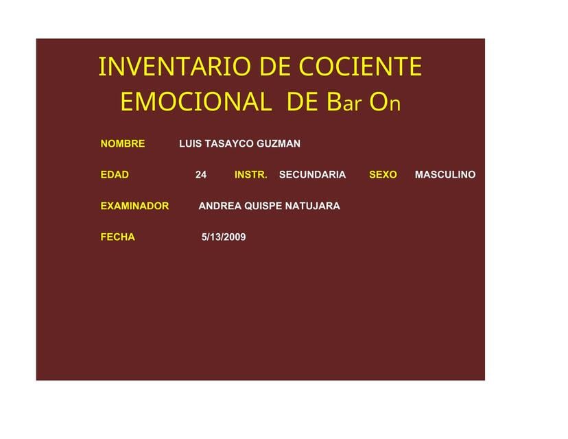 Cociente Emocional BarOn - Excel para aplicación | Jeni Cartagena | uDocz