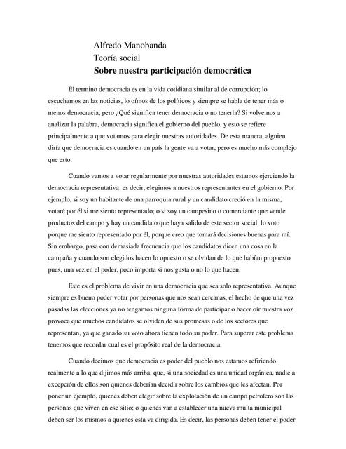 Sobre nuestra participación democrática | alfredo manobanda | uDocz