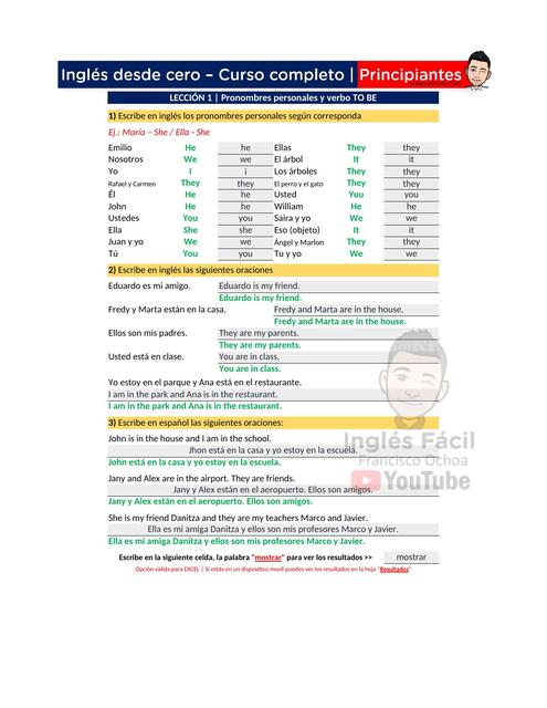 LECCIÓN 1 PRONOMBRES PERSONALES Y VERBO TO BE 1 | Anddreuss Giomar | uDocz