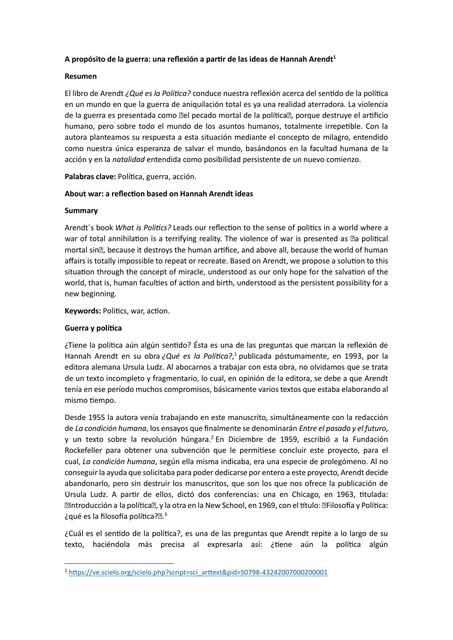 Flashcards de Hannah Arendt A propósito de la guerra | Por Barbi | uDocz