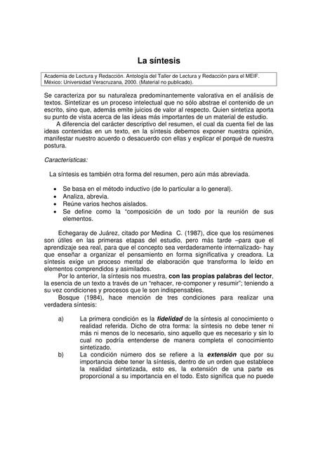 La síntesis | FATIMA ANAHI REYES VELOZ | uDocz