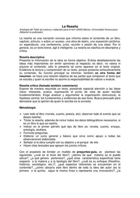 La resena | FATIMA ANAHI REYES VELOZ | uDocz