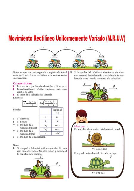 MRUV para Sexto de Primaria | cesar julcamoro Cueva | uDocz