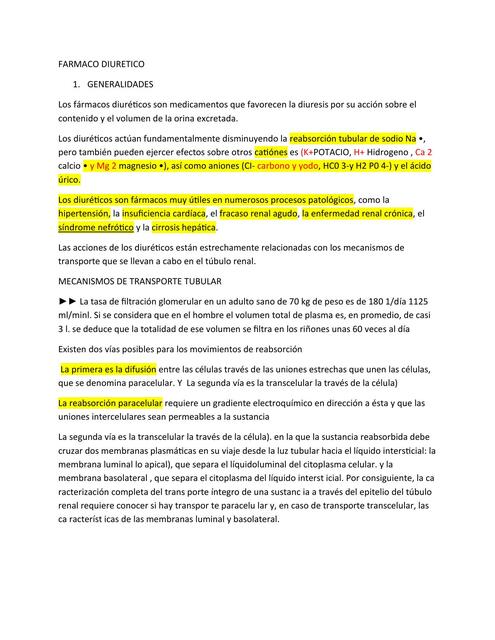 FARMACO DIURETICO | Morenita | uDocz