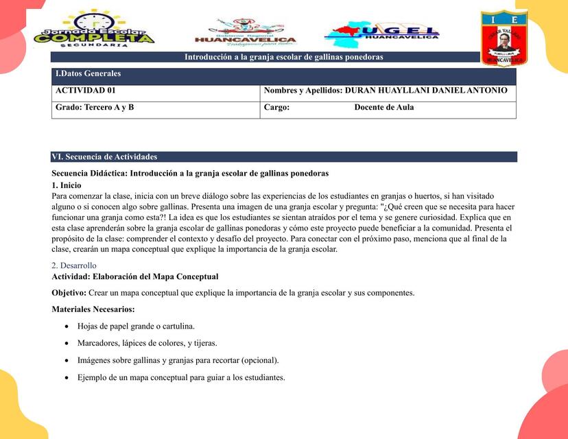 Introducción a la granja escolar de gallinas ponedoras | Daniel Antonio Duran Huayllani | uDocz