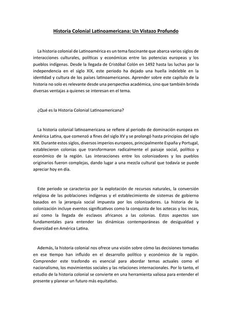 Historia Colonial Latinoamericana Un Vistazo Profundo | Historia y Letras | uDocz