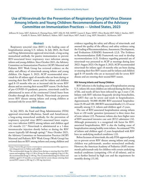 Use of Nirsevimab for the Prevention of Respiratory Syncytial Virus ...