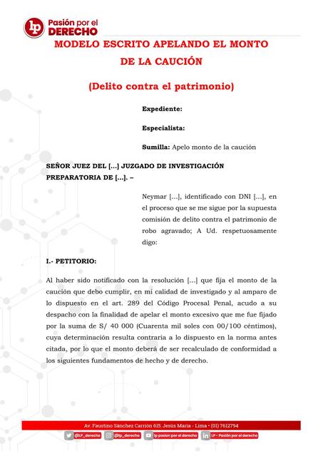 Modelo escrito apelacion monto caucion 2 | VALERIA ANDREA | uDocz