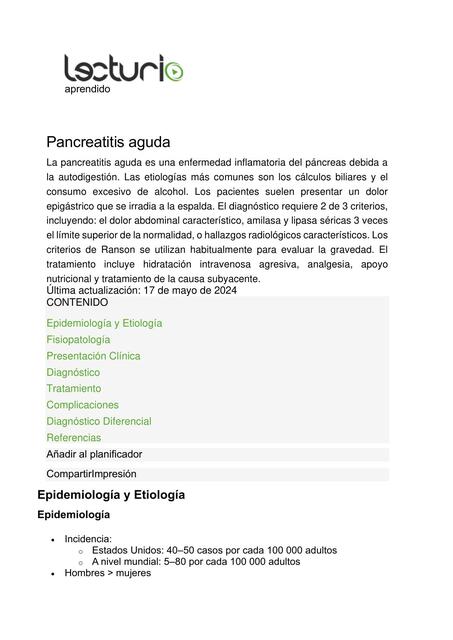 Pancreatitis aguda | José Fabricio Montaño Céspedes | uDocz