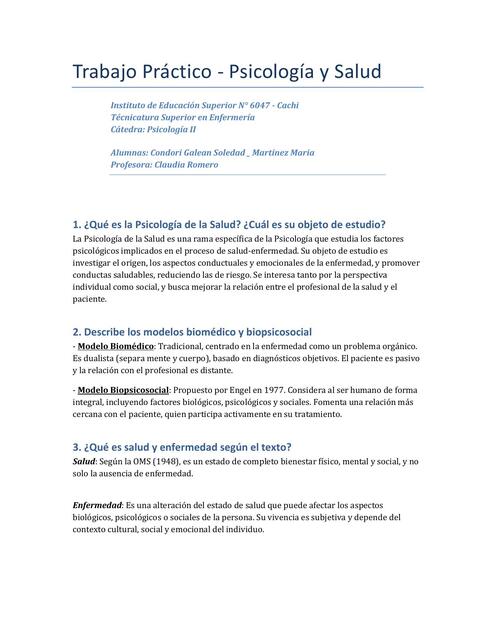 Trabajo Practico Psicologia y Salud | Sol | uDocz