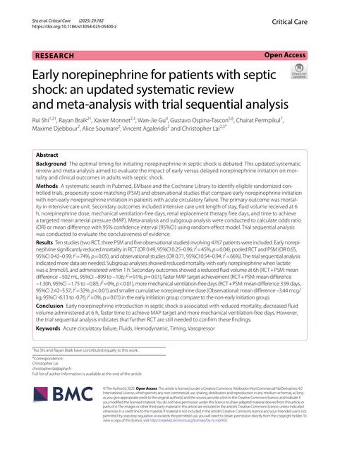 Artículo: Early norepinephrine for patients with septic shoc | Julia Hernández | uDocz