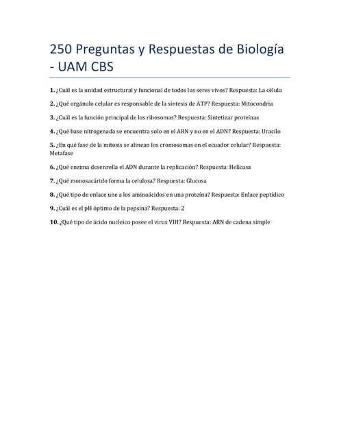 Preguntas Biologia UAM 250 | Luis uziel | uDocz