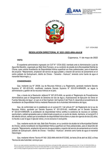 RESOLUCION ANA | Plantillas de excel | uDocz