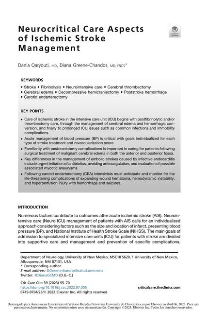 Ischemic Stroke Management | Alana Barbara Candia Ortuno | uDocz