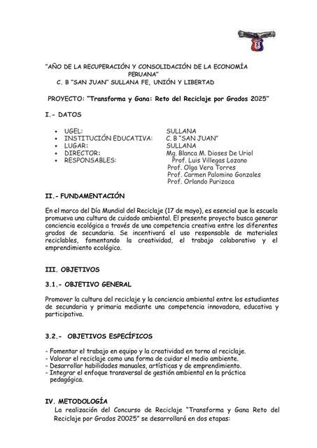 PROYECTO DE TRANSFORMA Y RECICLA | Fabiola | uDocz