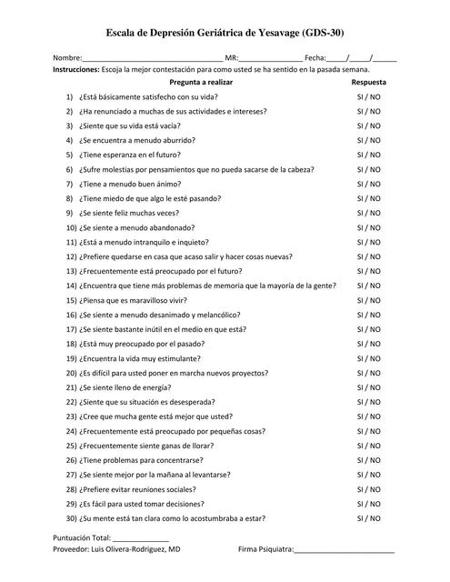 Geriatric Intake Screening Scales Spanish | Corosita | uDocz