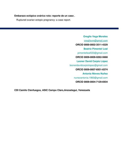 Embarazo Ectópico Ovárico. Presentación de Caso | Oreglis Vega Morales ...