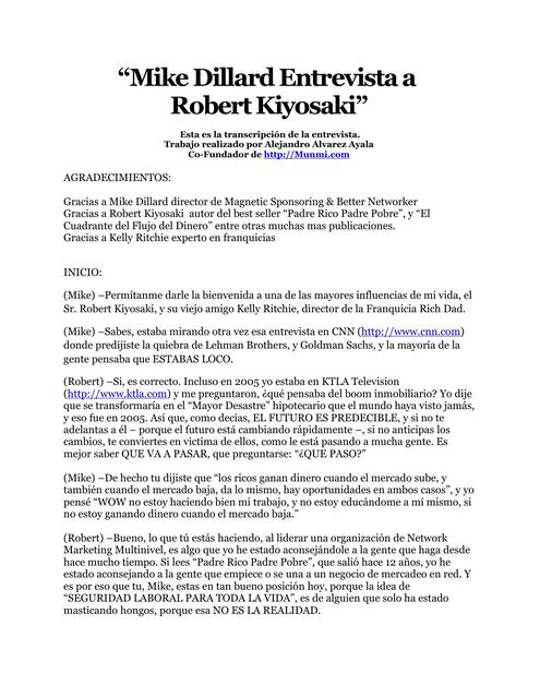 MIKE DILLARD ENTREVISTA A ROBERT KIYOSAKI 1 | karimedsnotes | uDocz