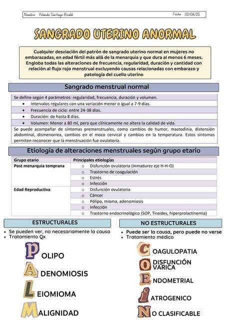 Sangrado Uterino Anormal PALM COIN | Yola | uDocz