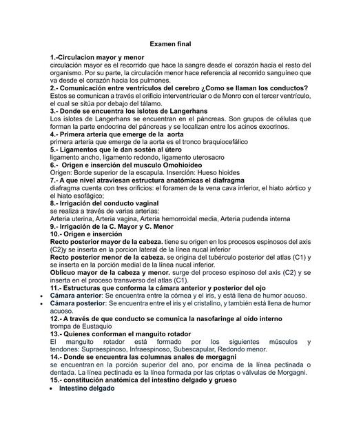 examen banco de pregunta anatomía | Judith Jiménez Fernández | uDocz