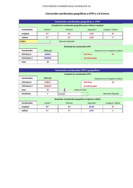 Planilla Conversor Coordenadas Geograficas a UTM | Plantillas de Excel de Ingeniería civil | uDocz
