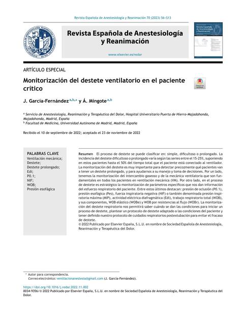 Flashcards de Monitorización del Destete Ventilatorio en Paciente Critico | Por Mariam A. | uDocz