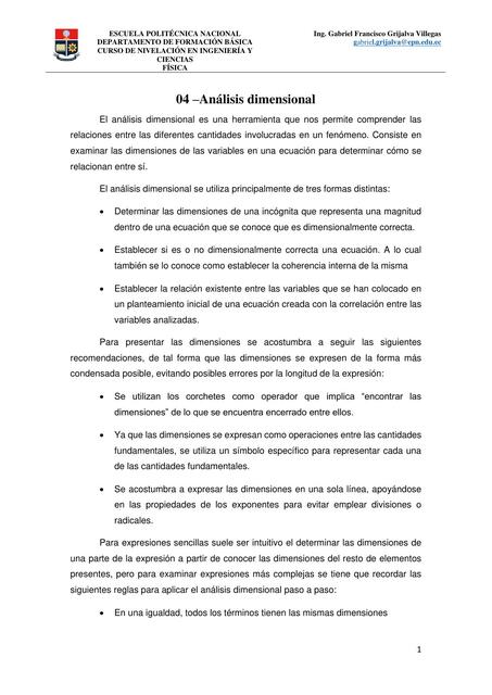 Teoría 04 Análisis dimensional | Vladimir Coello | uDocz
