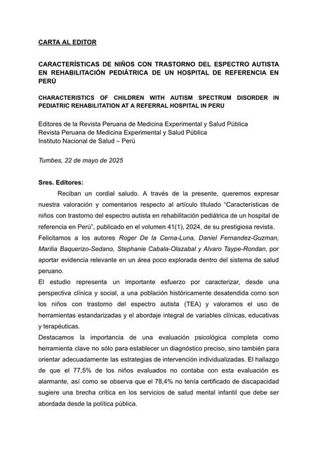 CARTA AL EDITOR | Astrid Ruiz | uDocz