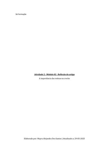 Atividade 2 Módulo 01 Reflexo dos Artigos dos Mode | Mayra Alejandra | uDocz