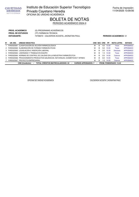 BOLETA DE NOTAS | Calderon Acosta | uDocz