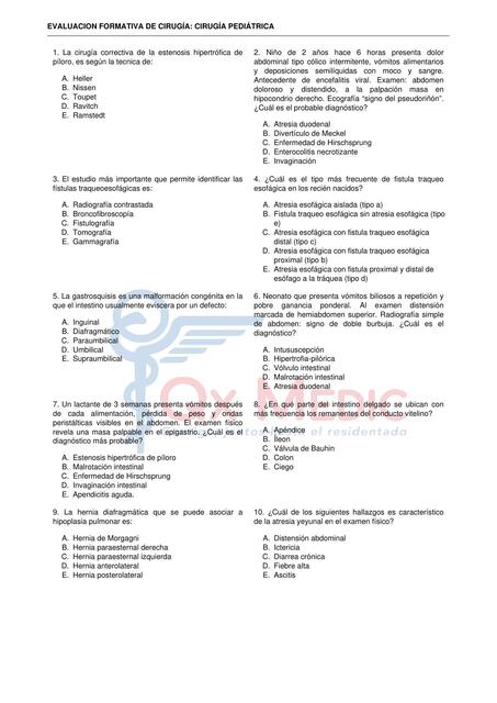 EVALUACION FORMATIVA DE CIRUGÍA PEDIÁTRICA | Futuro Doctor | uDocz