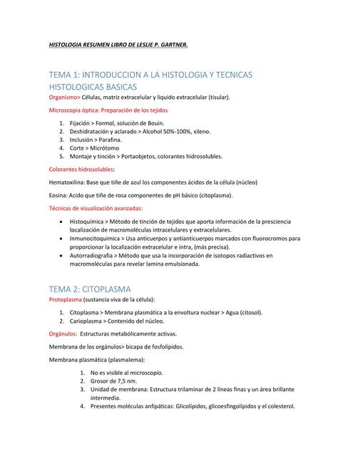 HISTOLOGIA RESUMEN LIBRO DE LESLIE P | Estrella | uDocz