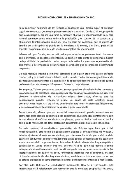 TEORIAS CONDUCTUALES Y SU RELACIÓN CON TCC | PsicoApuntes | uDocz