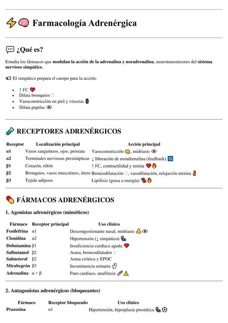Farmacología Adrenérgica | Celeste Codutti | uDocz