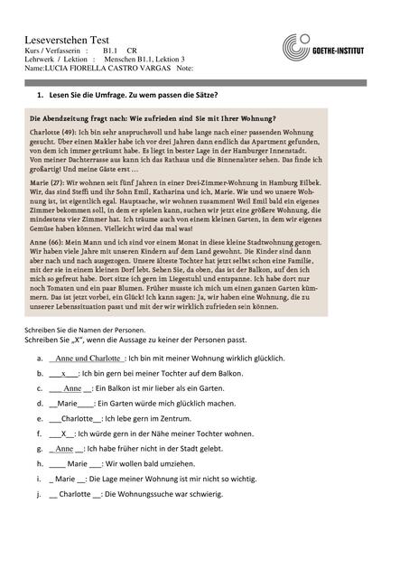 LV Test LK 2 und 3 Wohnen | Mis apuntes de Medicina | uDocz